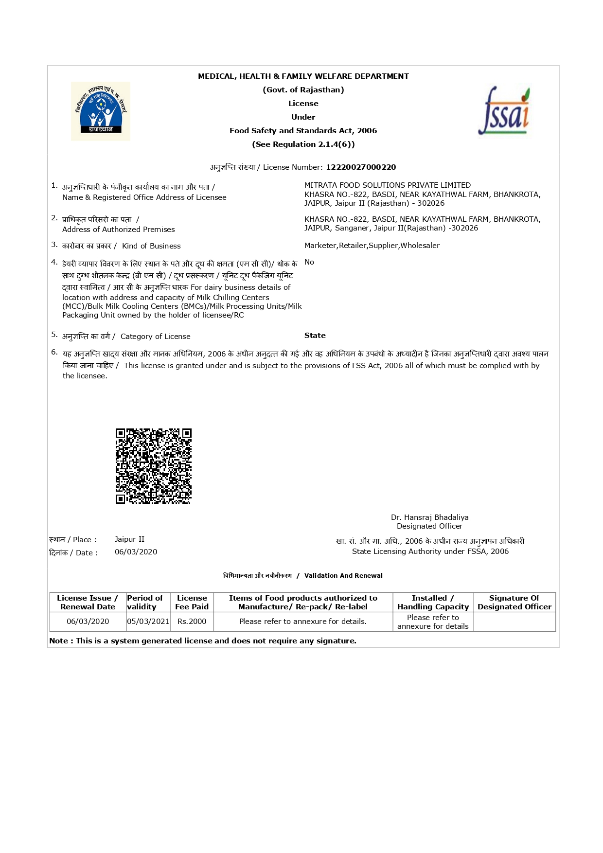 Mitrata Food Certificates